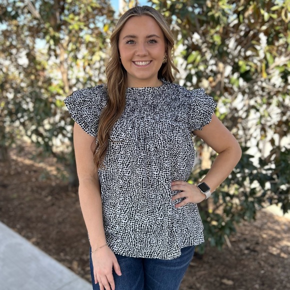 JODIFL | Tops | Printed Smocked Flutter Sleeve Top | Poshmark